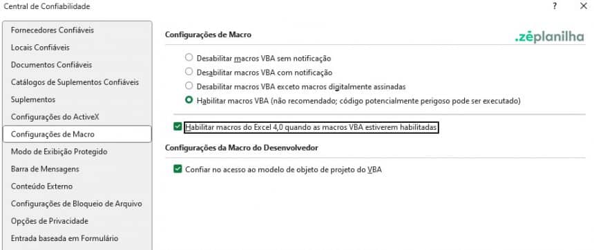 Habilitar execução de VBA/Macro no Excel - Zeplanilha